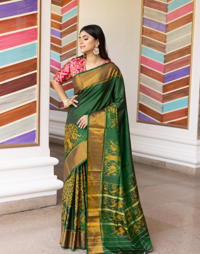 Kanchipuram Silk Parrot Green Saree – J.kamdar